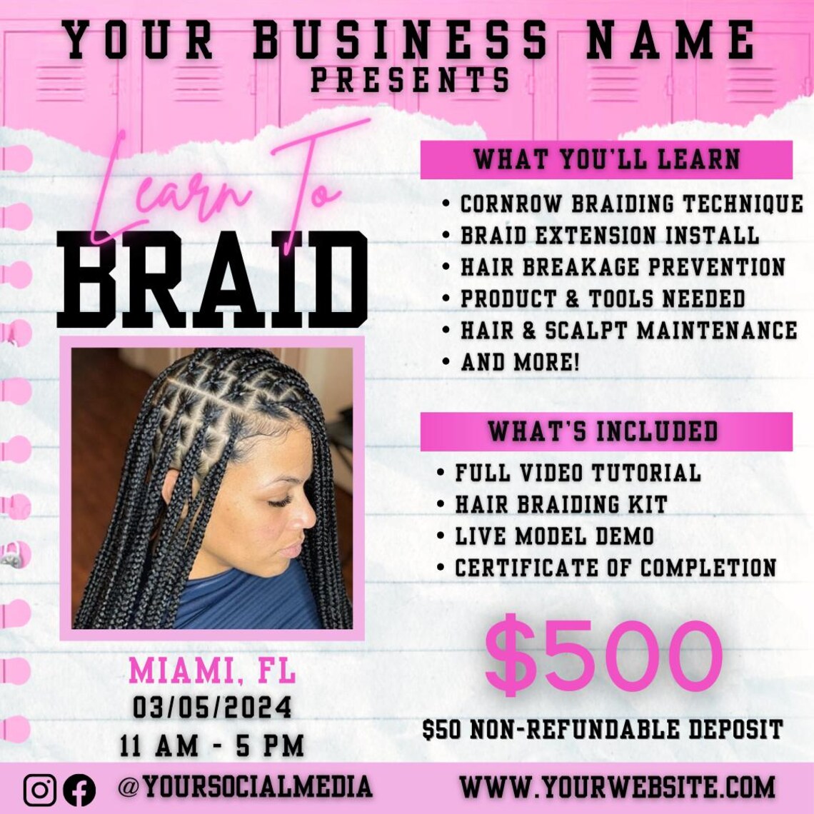 Braiding Class Flyer Template, 1 on 1 Braid Class Flyer, Braid Master ...