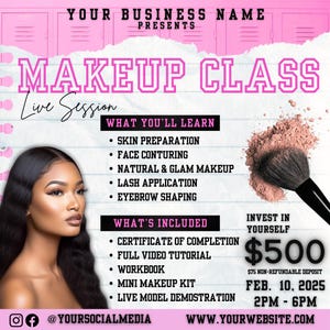 Makeup Class Flyer Template, Makeup Masterclass, Makeup Course Flyer ...