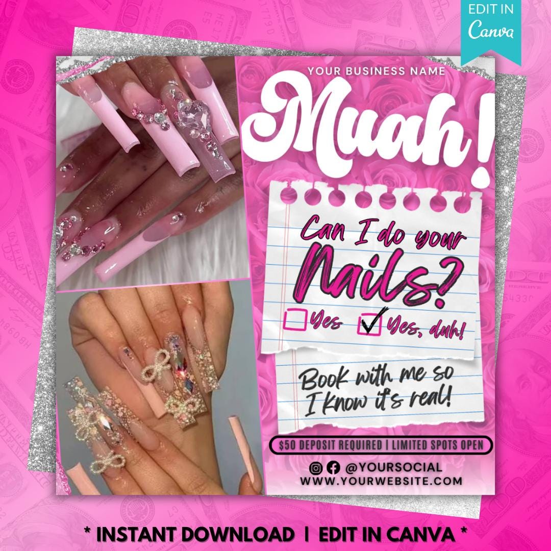 Nail Flyer, Nail Booking Flyer, Nail Books Open Flyer, Nail Appointment ...