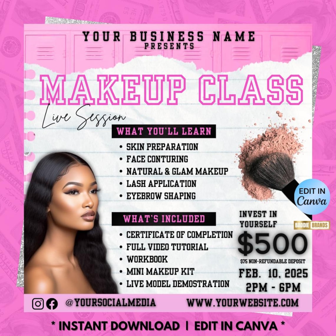 Makeup Class Flyer Template, Makeup Masterclass, Makeup Course Flyer ...