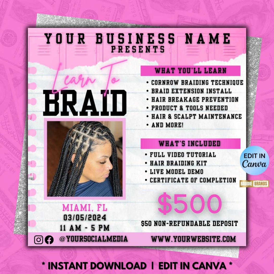 Braiding Class Flyer Template, 1 on 1 Braid Class Flyer, Braid Master ...