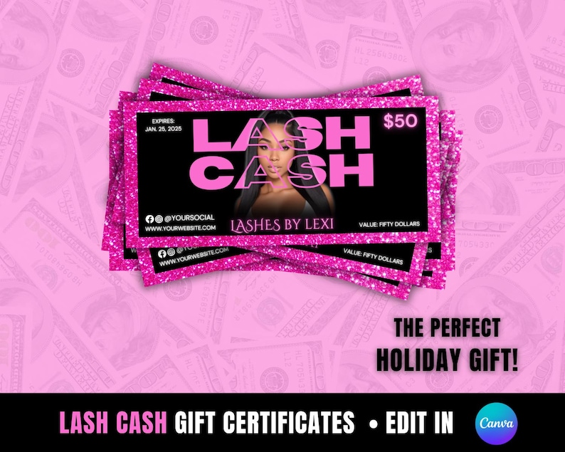 Lash Cash Gift Certificate Template: Editable in Canva (digital ...