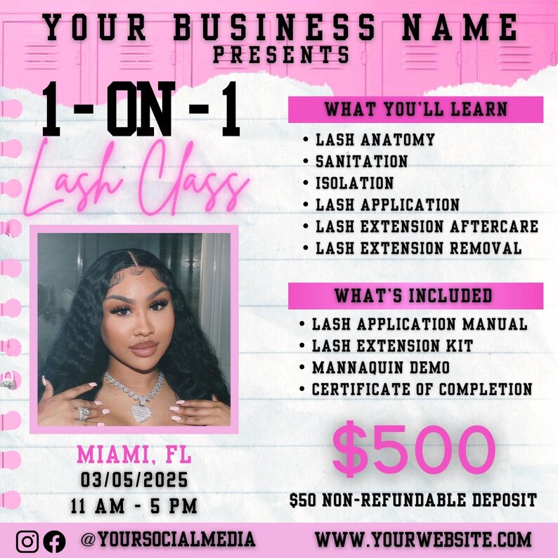 Lash Class Flyer Template, 1 on 1 Lash Class Flyer, Lash Extensions ...