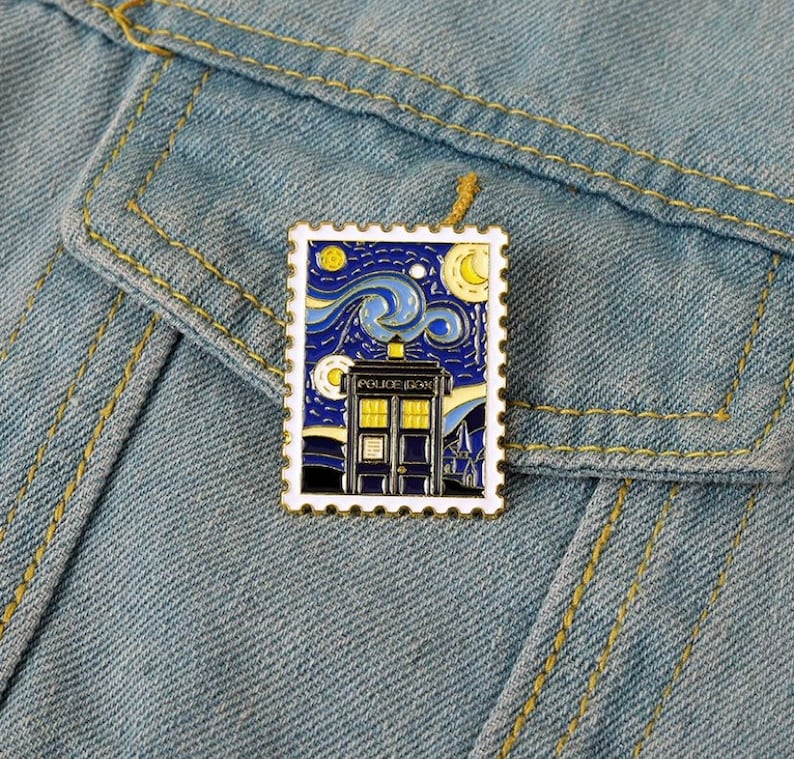 Tardis Starry Night Enamel Pin Badge Stamp Design Doctor - Etsy UK