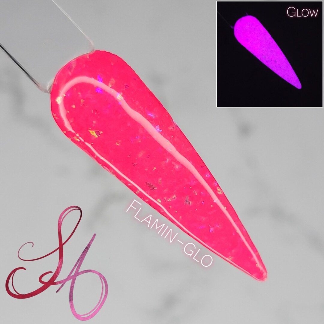 Flamin-glo Neon Pink Glow in the Dark Flakie Dip Powder - Etsy