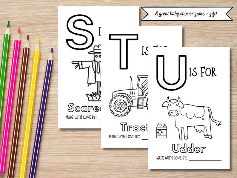 4x6 Printable Farm ABC Coloring Book for Baby Shower - Etsy