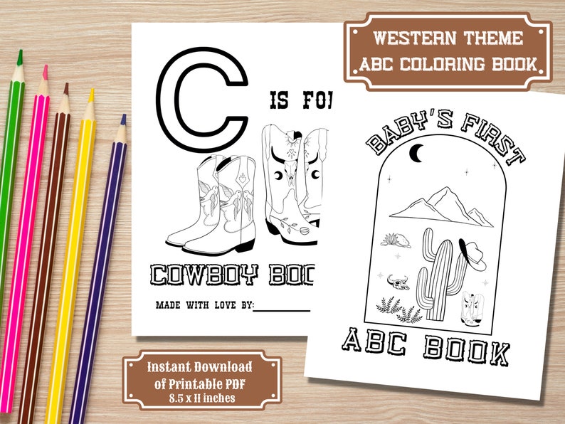 Western Cowboy ABC Coloring Book for Baby Shower Game - Etsy