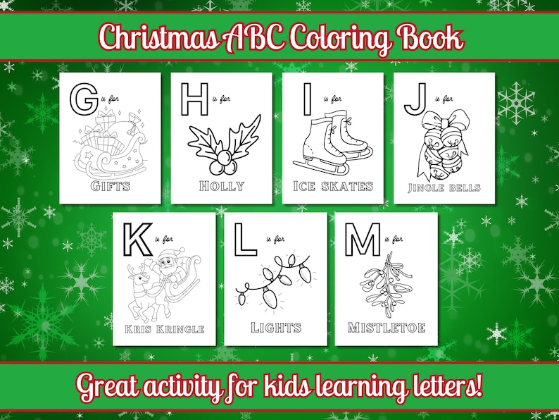 Christmas ABC Coloring Pages - Etsy