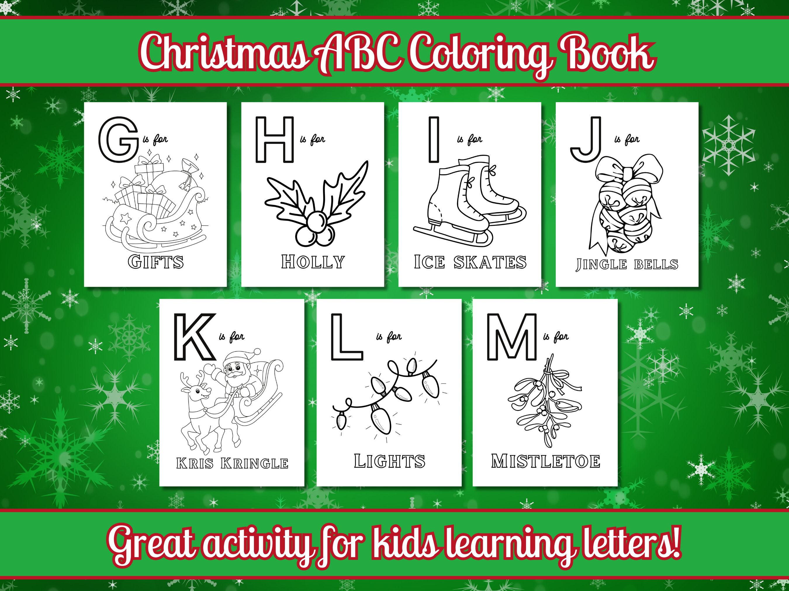 Christmas ABC Coloring Pages - Etsy