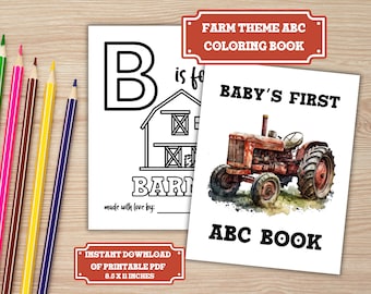 ABC Farm Baby Shower Coloring Book, Farm Animals, Equipment, Guest Book ...