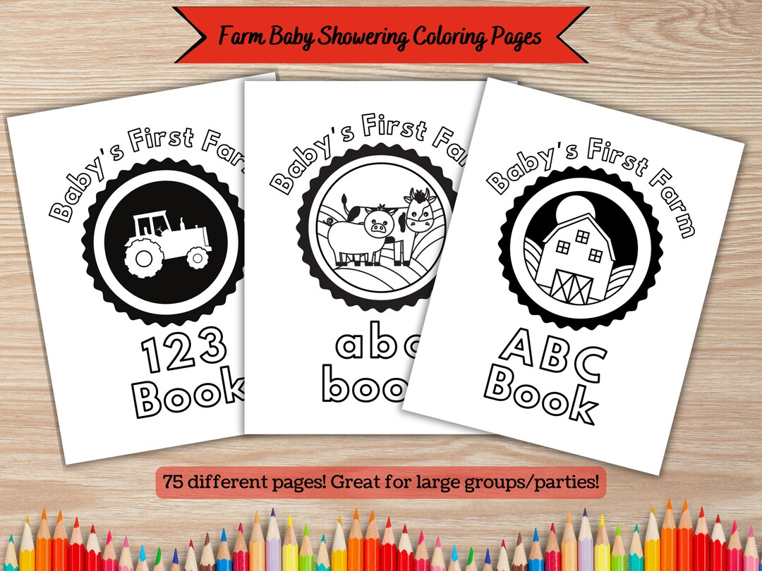 Farm ABC, 123, & Abc Coloring Book for Baby Shower Game - 75 Coloring ...