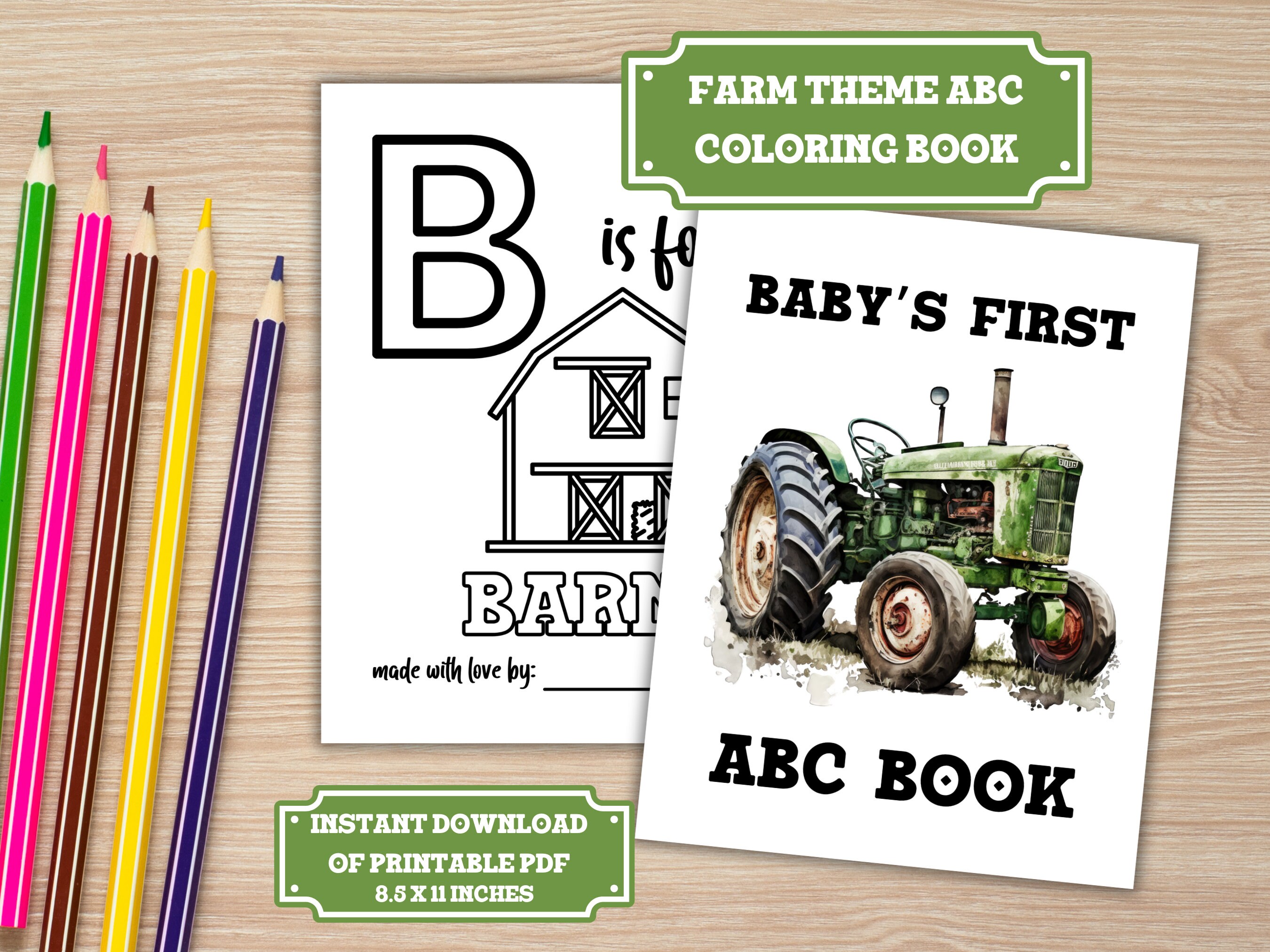 Farm ABC Coloring Book Guestbook for Baby Shower - Etsy
