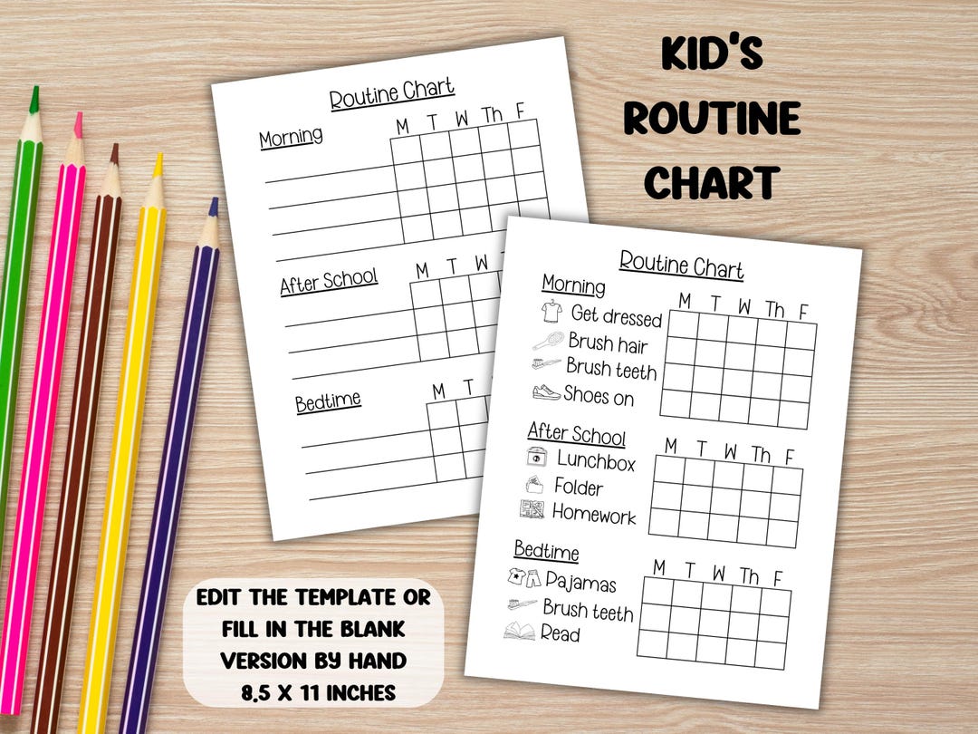 Kids Routine Chart Template - Editable & Printable - Etsy