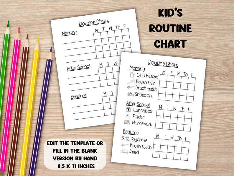 Kids Routine Chart Template - Editable & Printable - Etsy