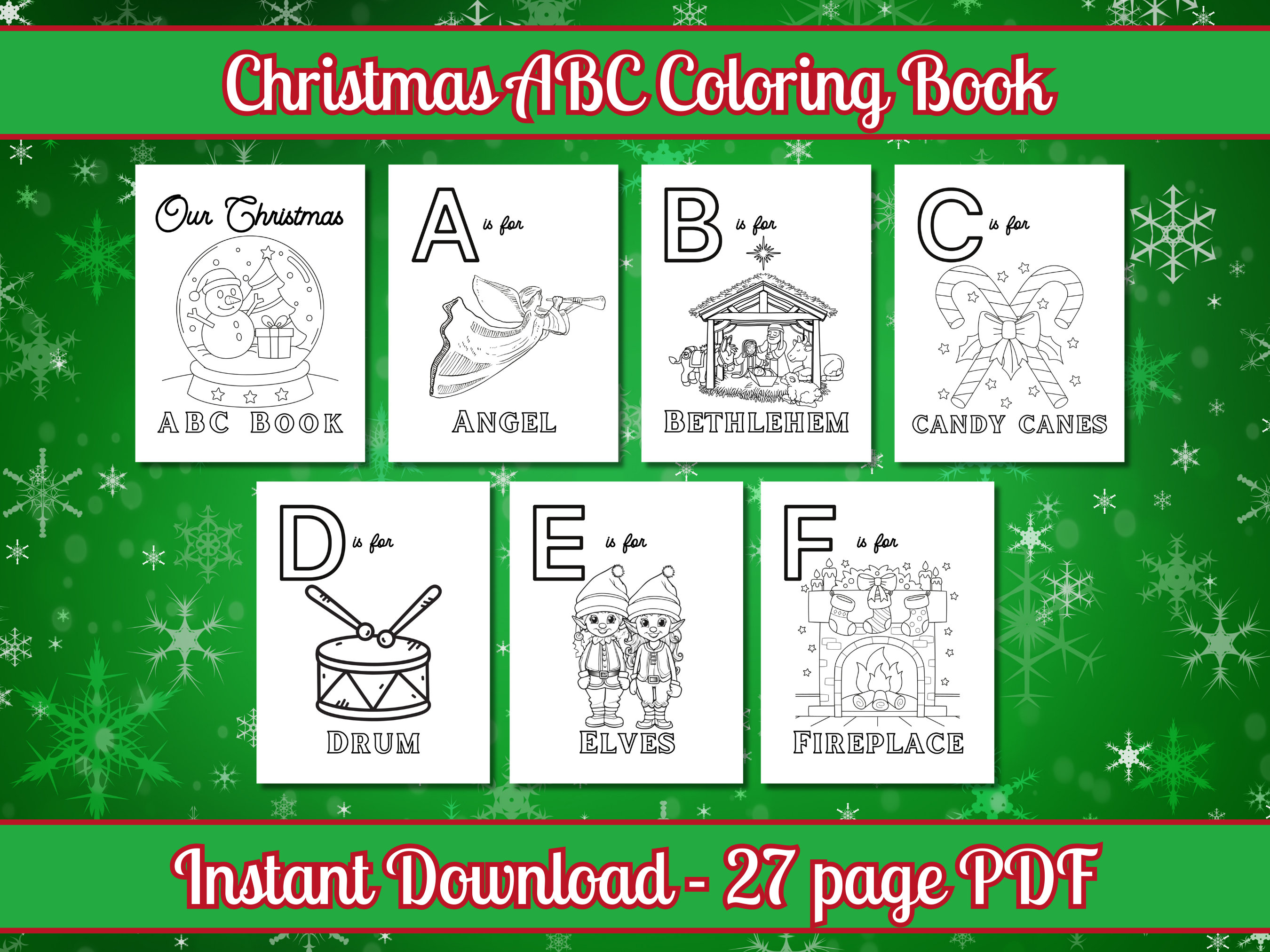 Christmas ABC Coloring Pages - Etsy