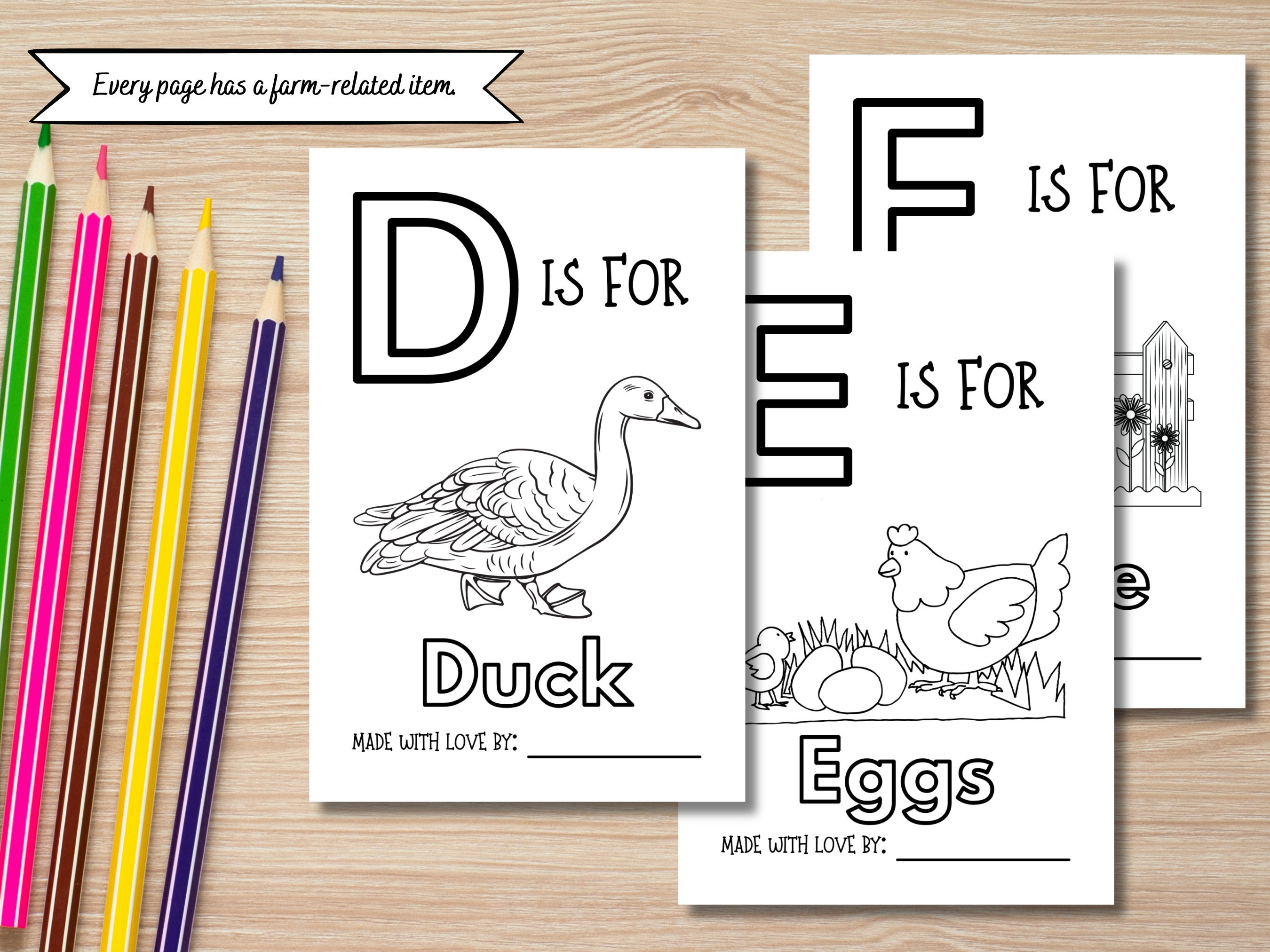 4x6 Printable Farm ABC Coloring Book for Baby Shower - Etsy