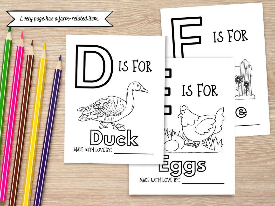 Cute Farm ABC Coloring Book for Baby Shower Game - Etsy