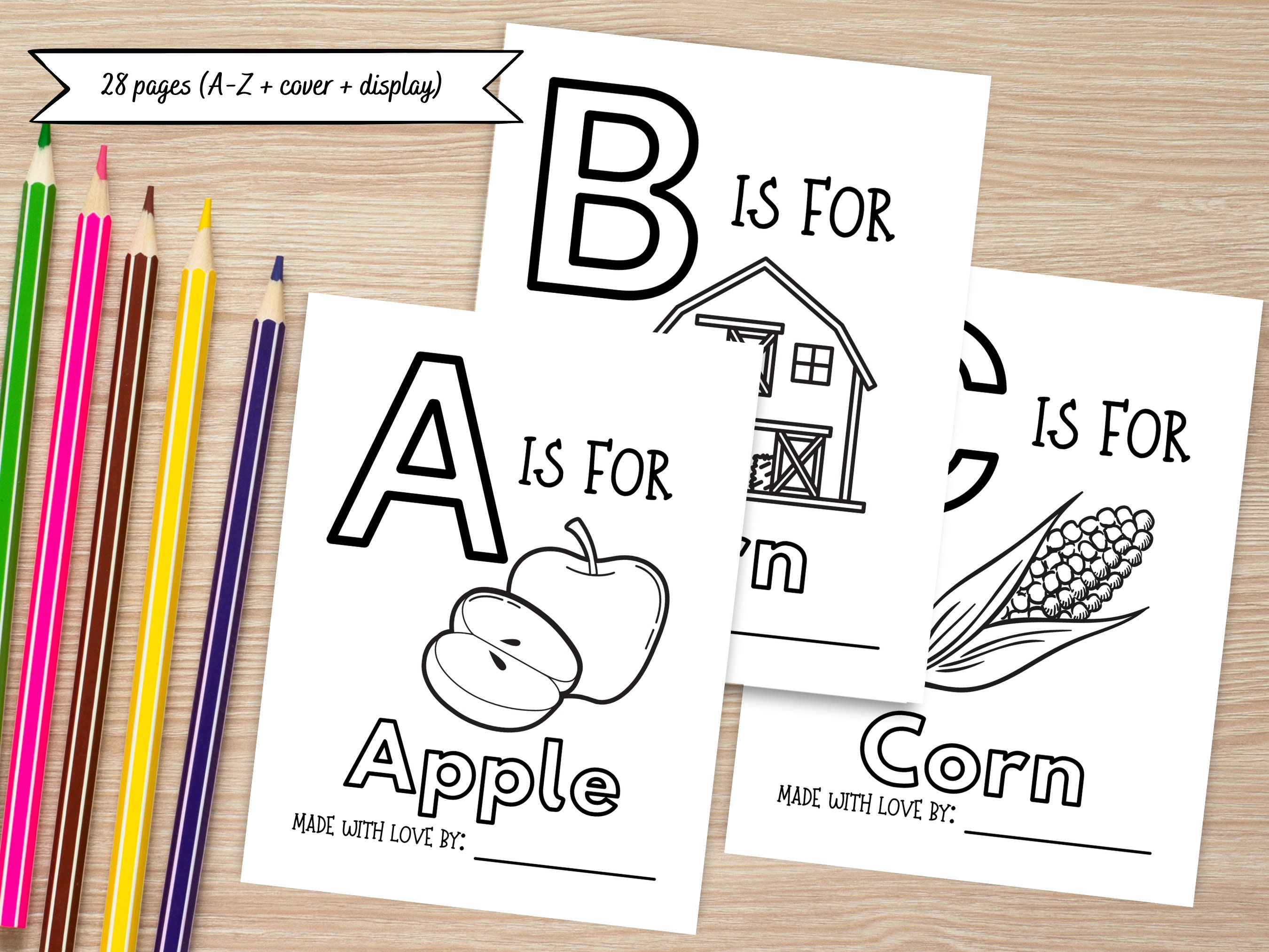 Farm ABC & 123 Coloring Book for Baby Shower Game and Guestbook ...