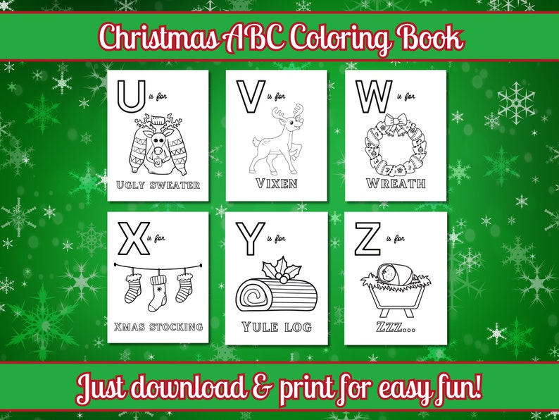 Christmas ABC Coloring Pages - Etsy