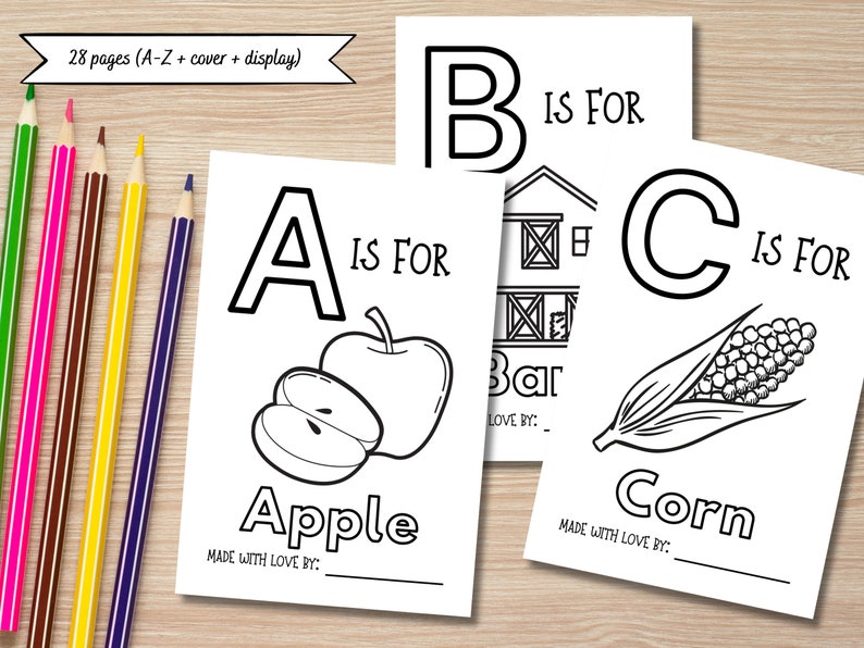 4x6 Printable Farm ABC Coloring Book for Baby Shower - Etsy