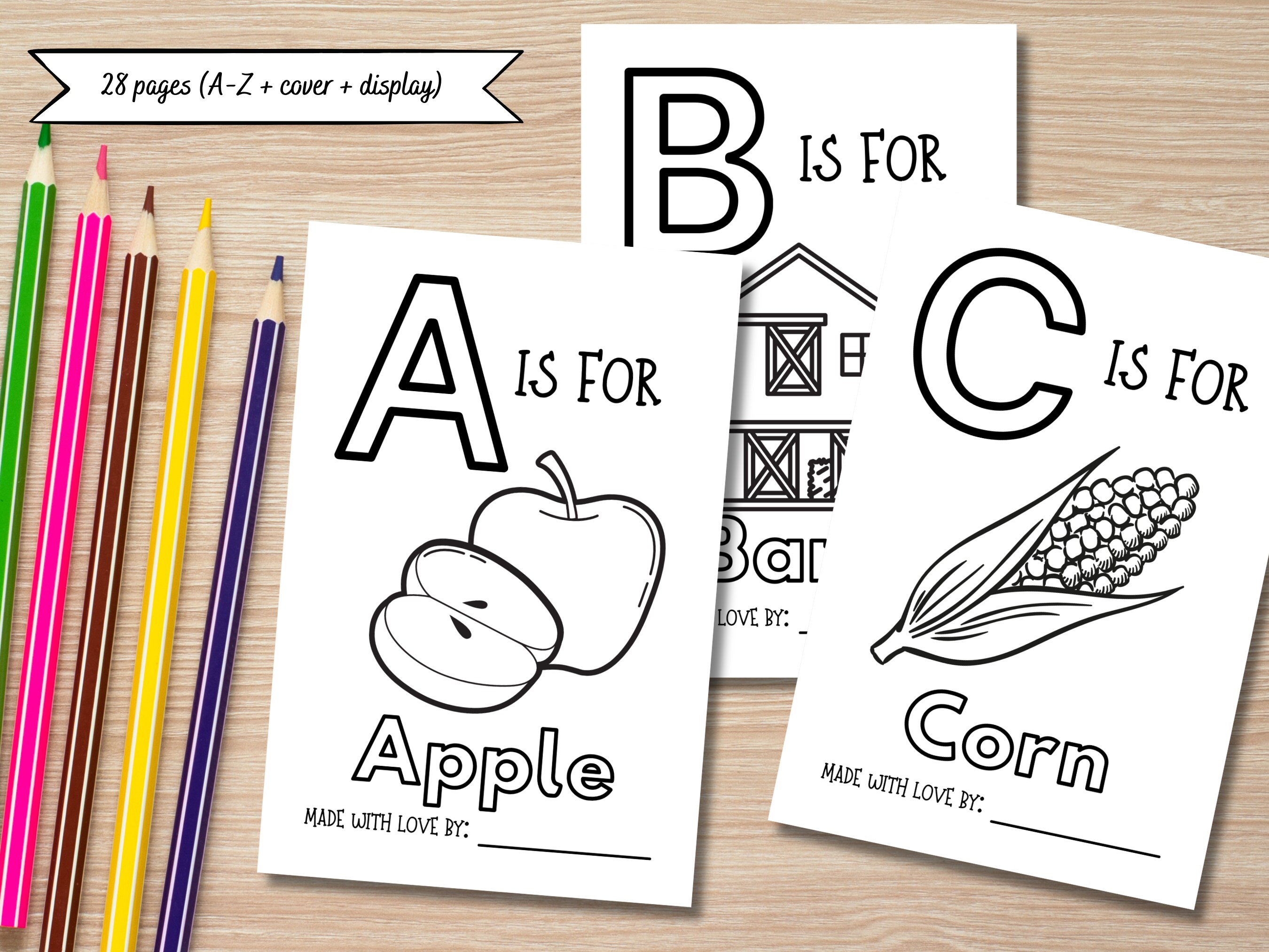 4x6 Printable Farm ABC Coloring Book for Baby Shower - Etsy
