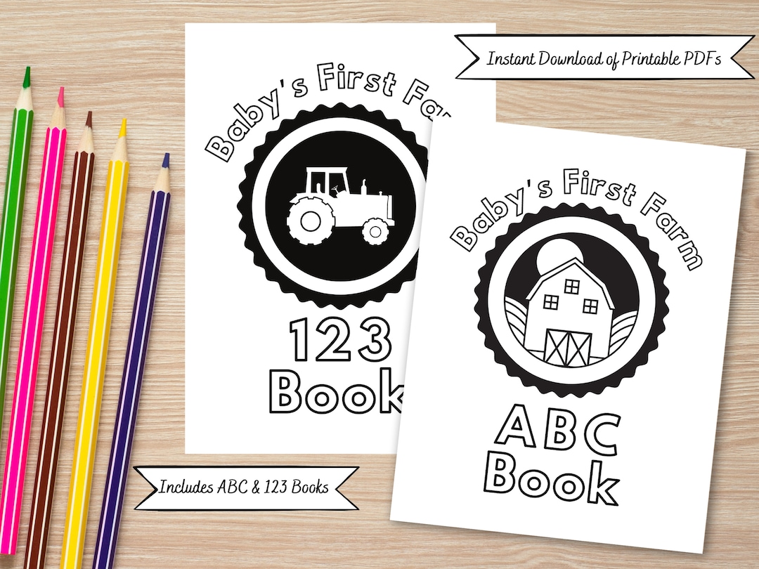 Farm ABC & 123 Coloring Book for Baby Shower Game and Guestbook ...