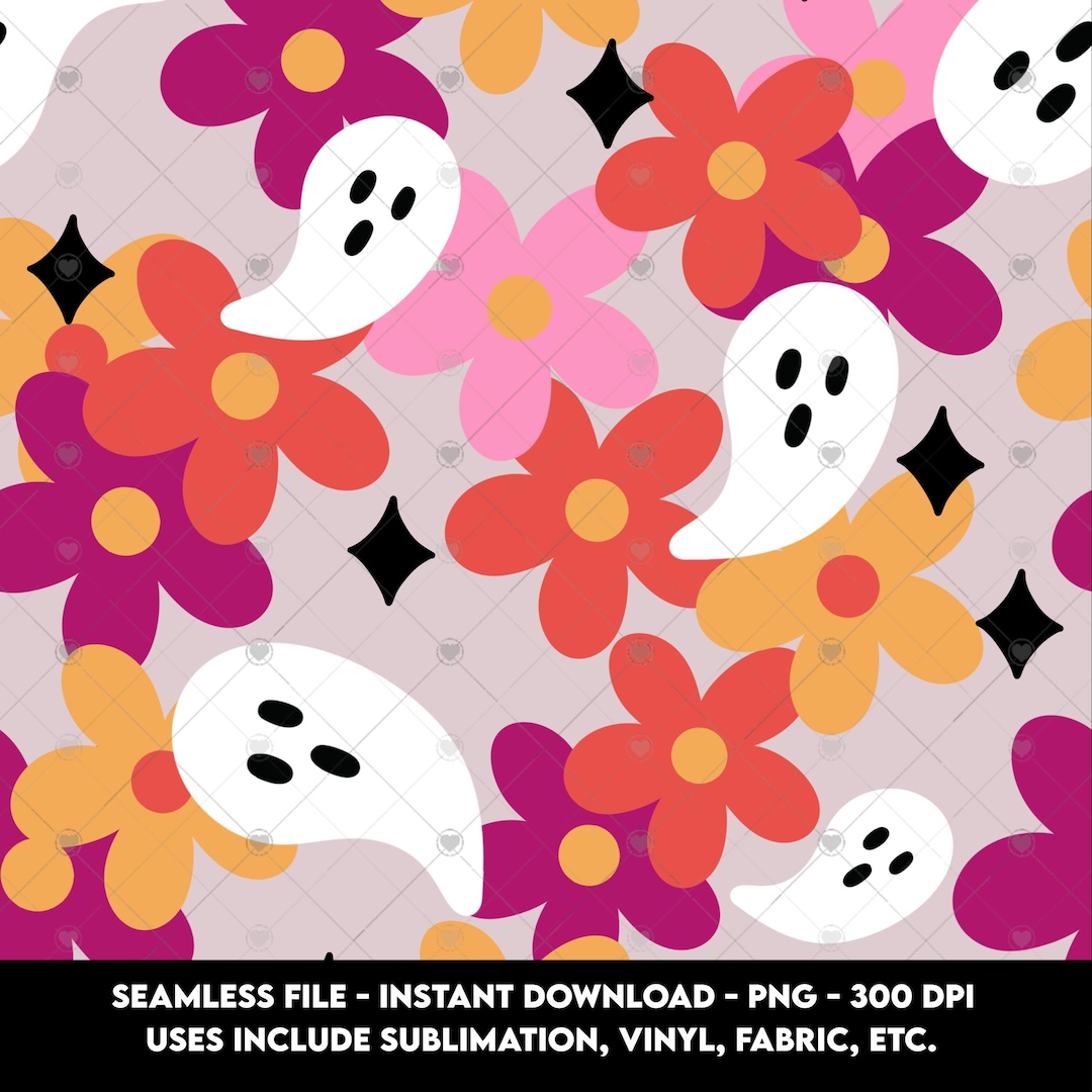 Hippie Ghosts Seamless Pattern_seamless Design_ghosts_halloween_digital ...