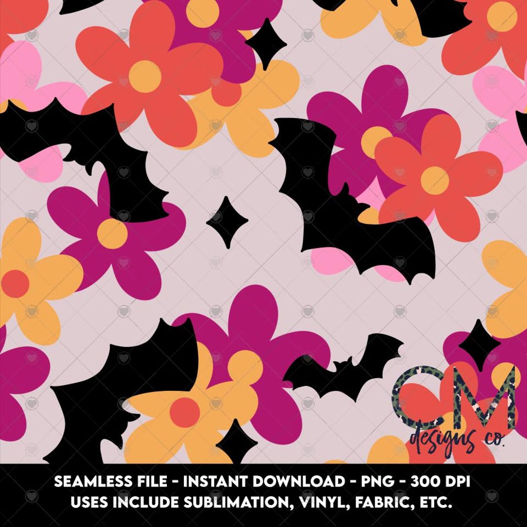 Hippie Bats Seamless Pattern_seamless Design_bats_halloween_digital ...