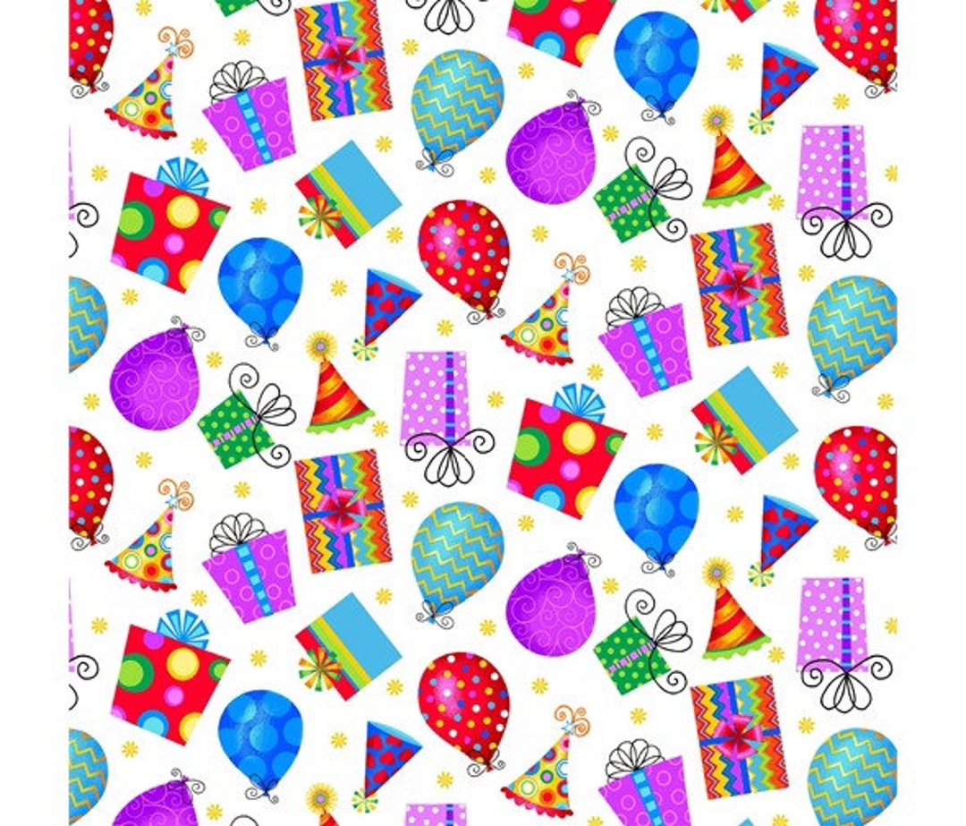 Fat Quarter Studio Es Party Time Presents Balloons Hats Celebrations ...