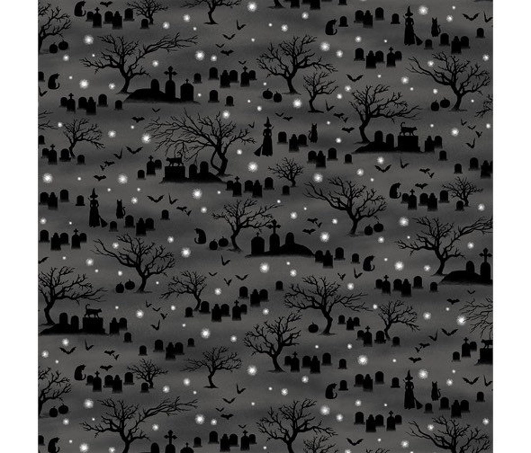 Fat Quarter Studio E’s Midnight Magic Halloween Cemetery Witch Pumpkin ...