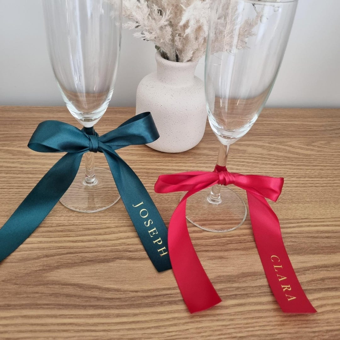 Personalised Wine Glass Ribbon | Ribbon Tags | Name Place | Bow Place ...