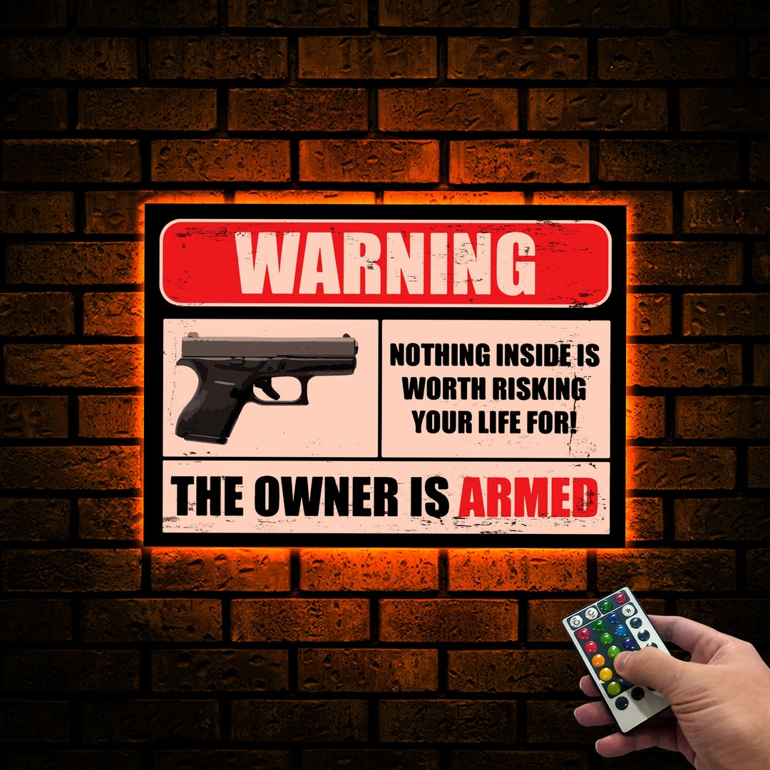 Gun Warning Sign With LED Lights 2nd Amendment Wall Art Gun - Etsy