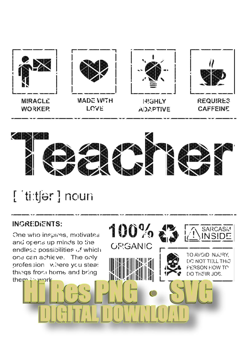 Teacher Nutrition Facts Svg, Teacher Svg, Nutritional Teacher Label Svg ...