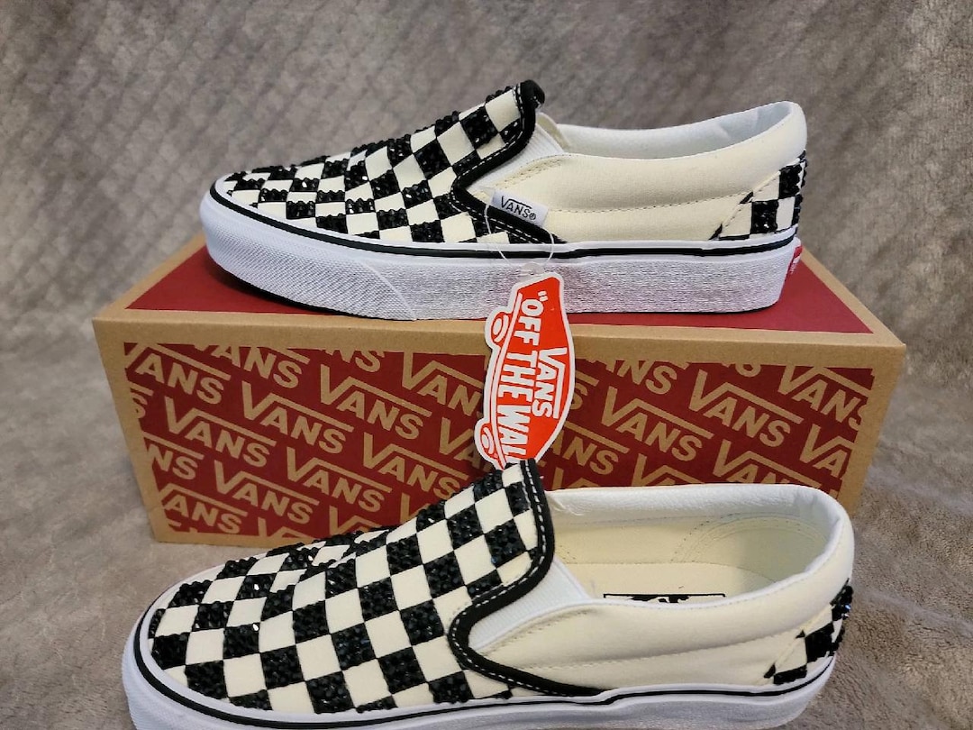 Custom Bedazzled Checkered Slip-on Vans - Etsy