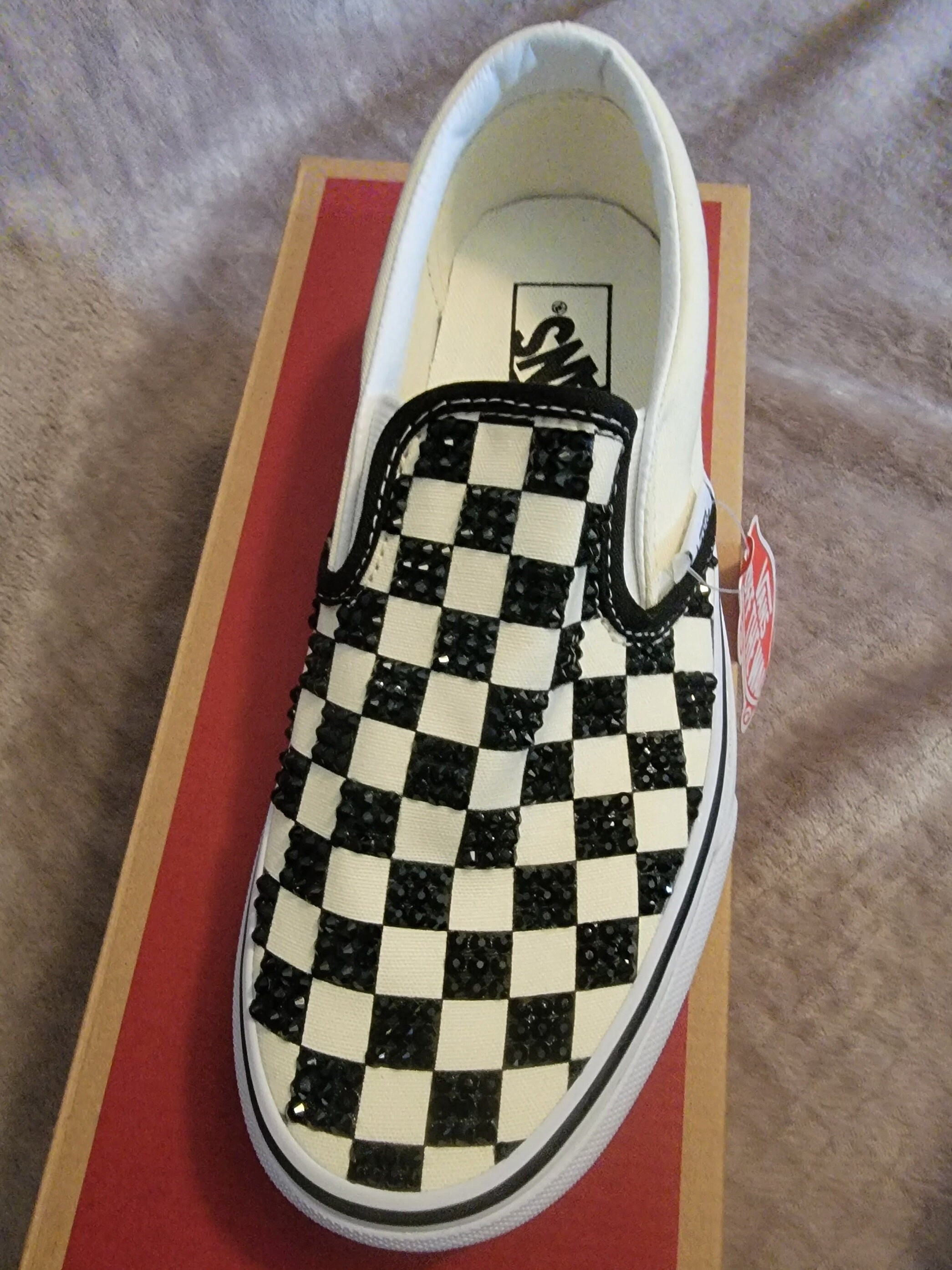 Custom Bedazzled Checkered Slip-on Vans - Etsy