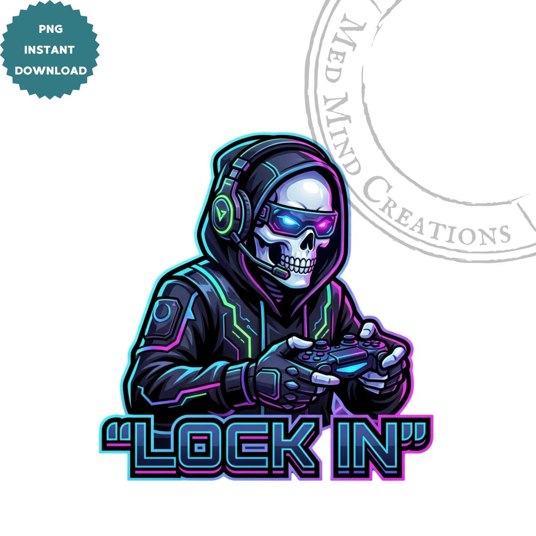 Lock in Gamer Skull PNG Sublimation Design Digital Download Gaming ...