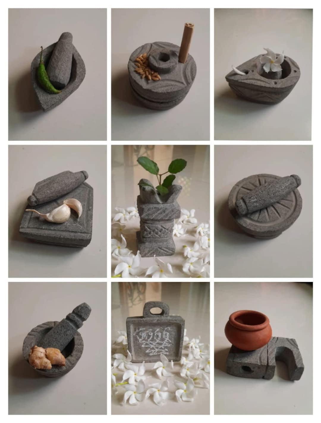 Miniature Stone Traditional Pata, Hand Mill, Diya, Mortal Kitchen Set ...