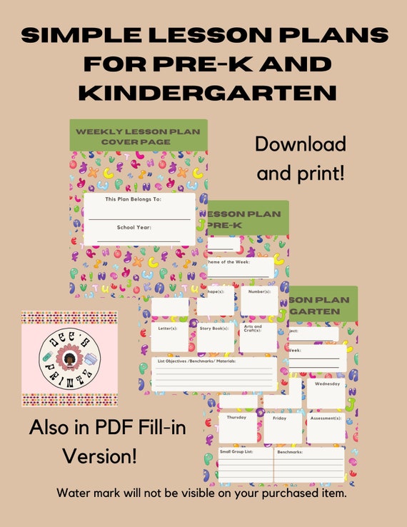 Back to School Simple Lesson Plan for Pre-k and Kindergarten - Etsy