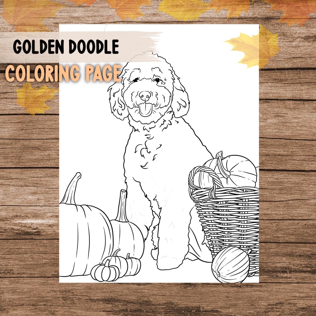 Golden Doodle Fall Coloring Page, Dog Coloring Page, Custom Coloring ...