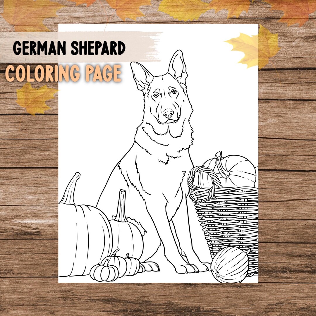 German Shepard Fall Coloring Page, Dog Coloring Page, Custom Coloring ...
