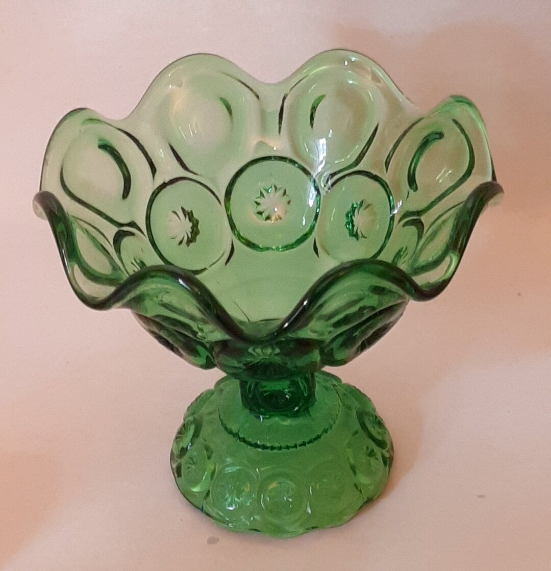 Green Glass Candy Dish Etsy