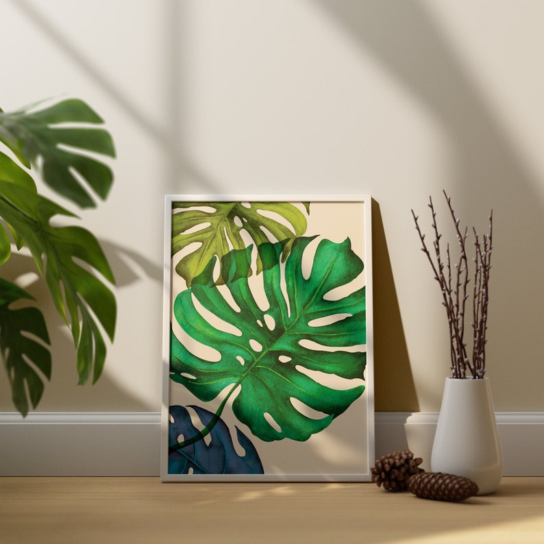 Tropical Leaves Monstera Wall Decor Instant Printable Watercolor - Etsy