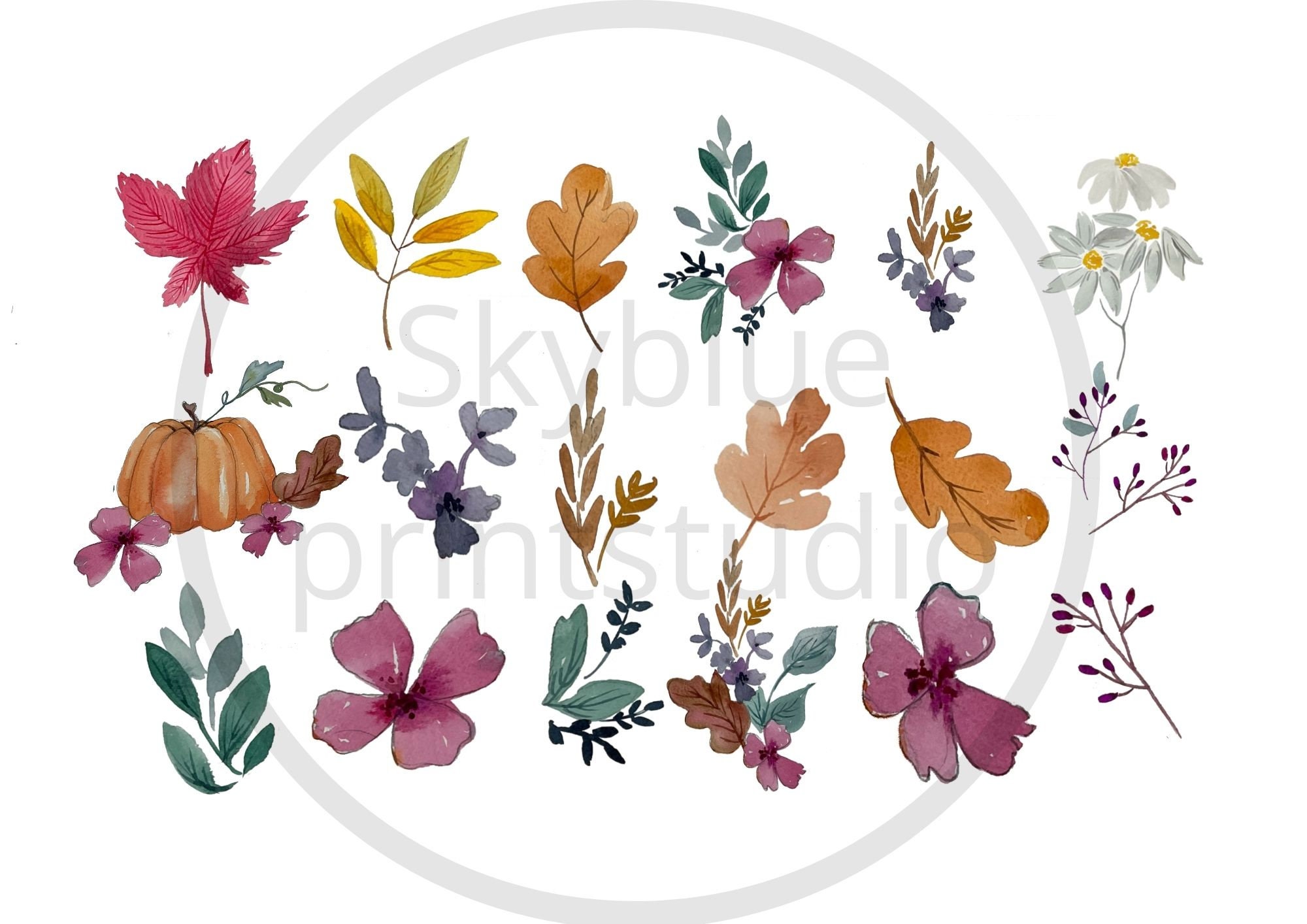 Autumn Clipart Autumn Leaves Elements Autumn Watercolor Clip - Etsy
