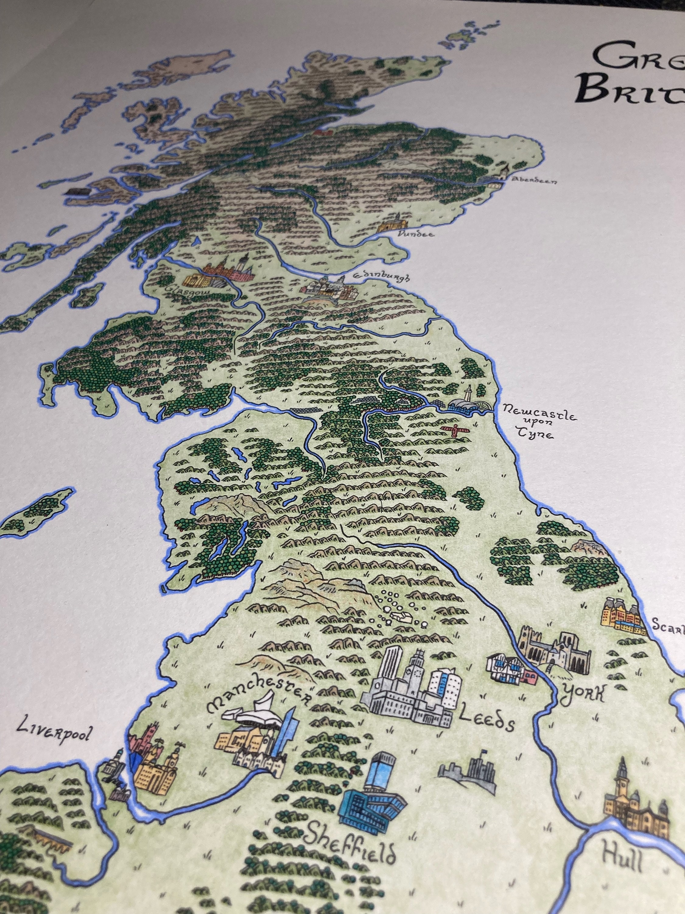 Fantasy-style Map of Great Britain, Prints of Hand-drawn Original ...