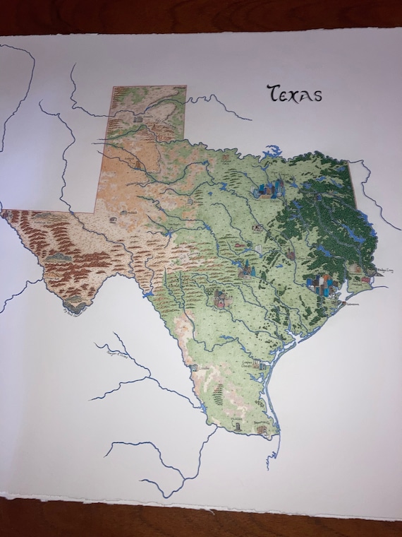 Fantasy-style Map of Texas - Etsy