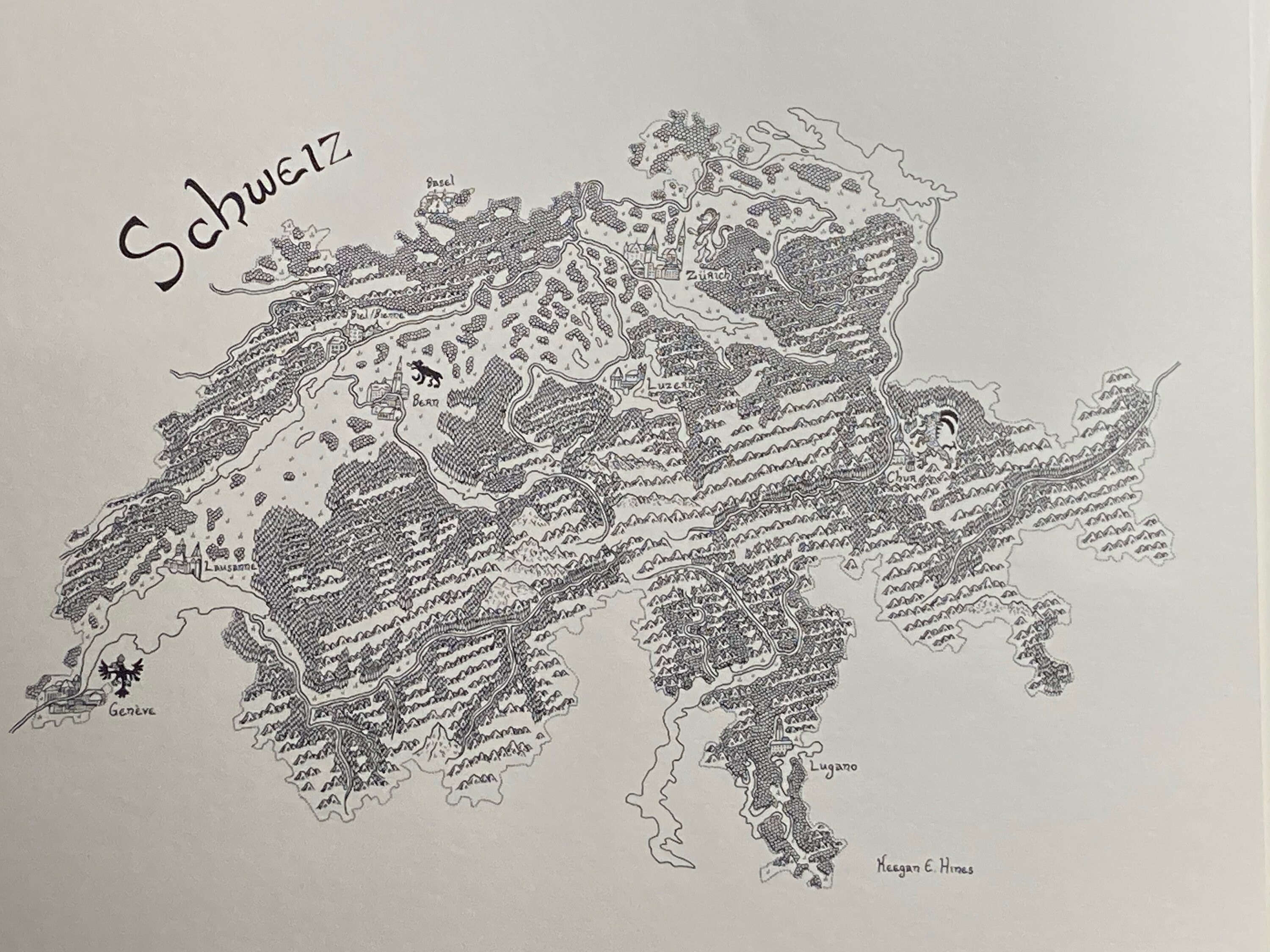 Hand Drawn Fantasy-style Map of Switzerland - Etsy