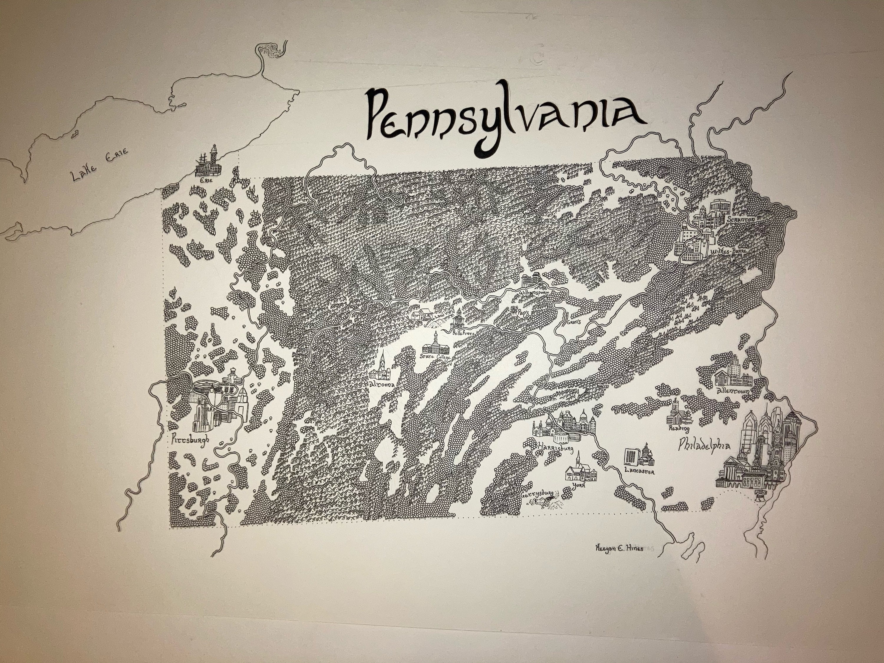 Hand Drawn Fantasy-style Map of Pennsylvania - Etsy