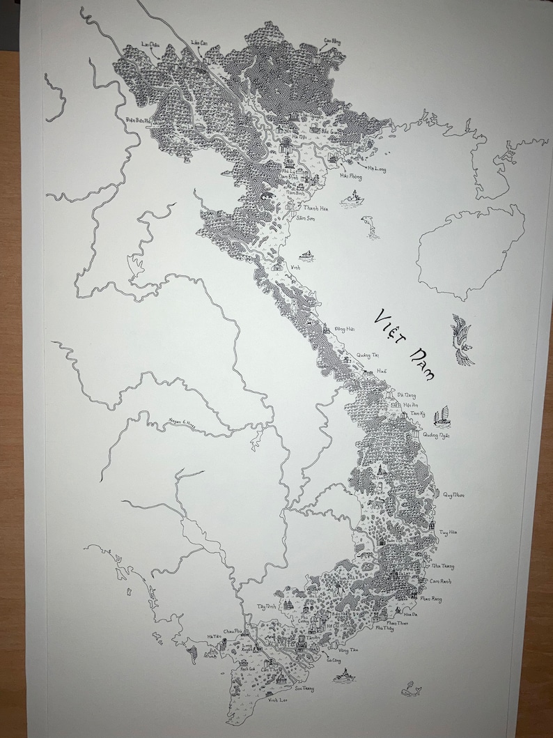Vietnam - Hand Drawn Fantasy Style Map - Etsy