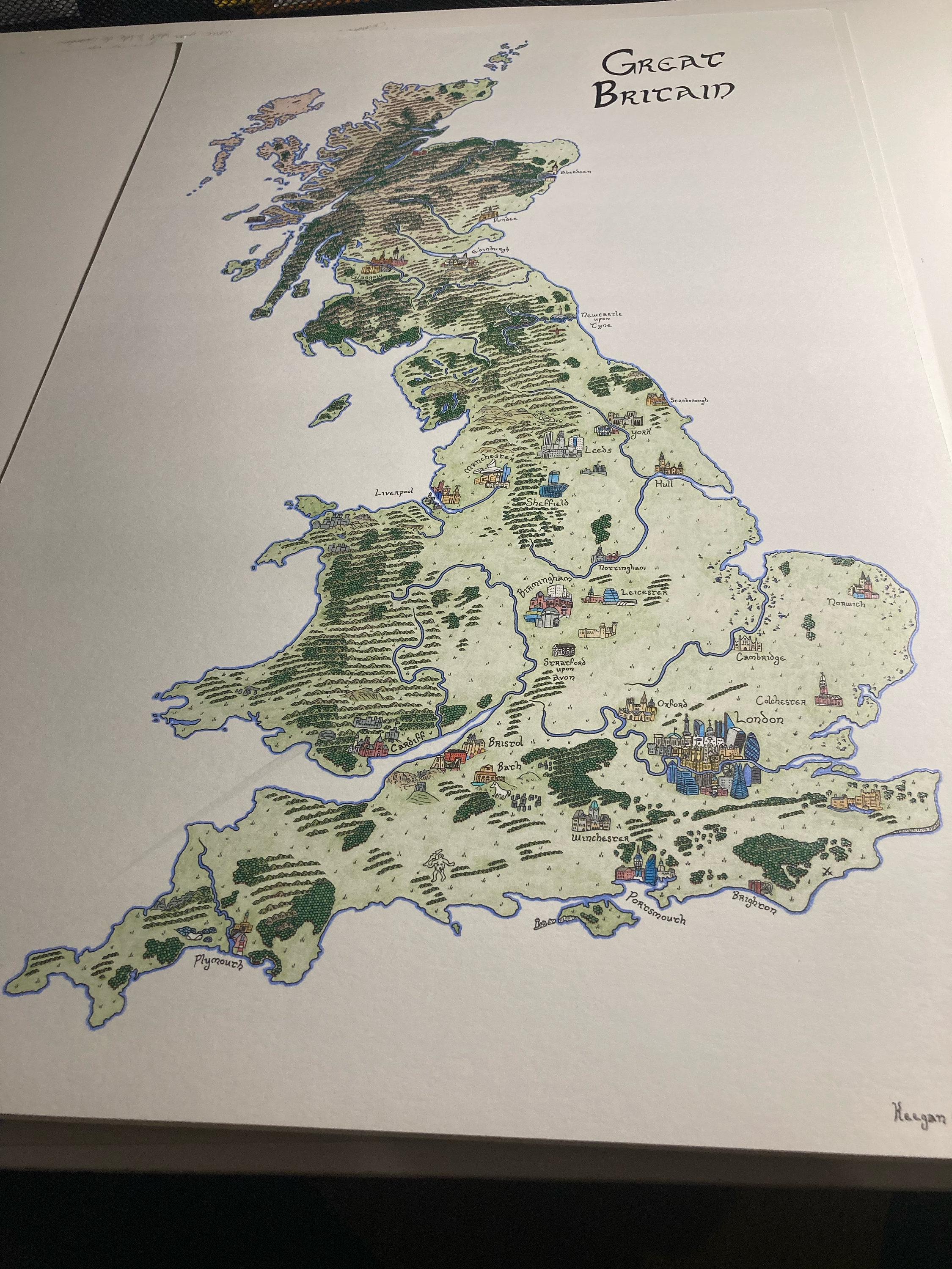 Fantasy-style Map of Great Britain, Prints of Hand-drawn Original ...
