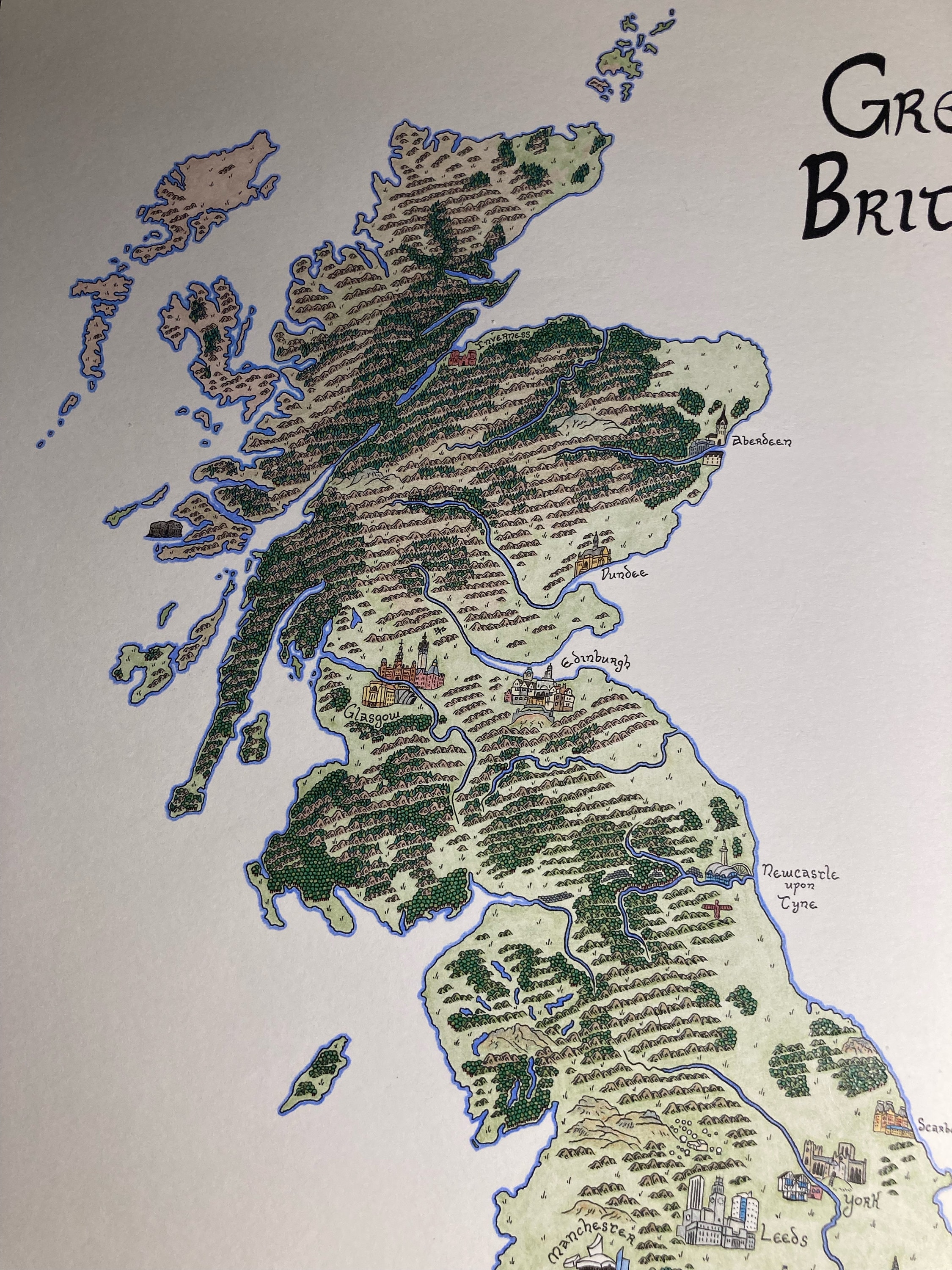 Fantasy-style Map of Great Britain, Prints of Hand-drawn Original ...
